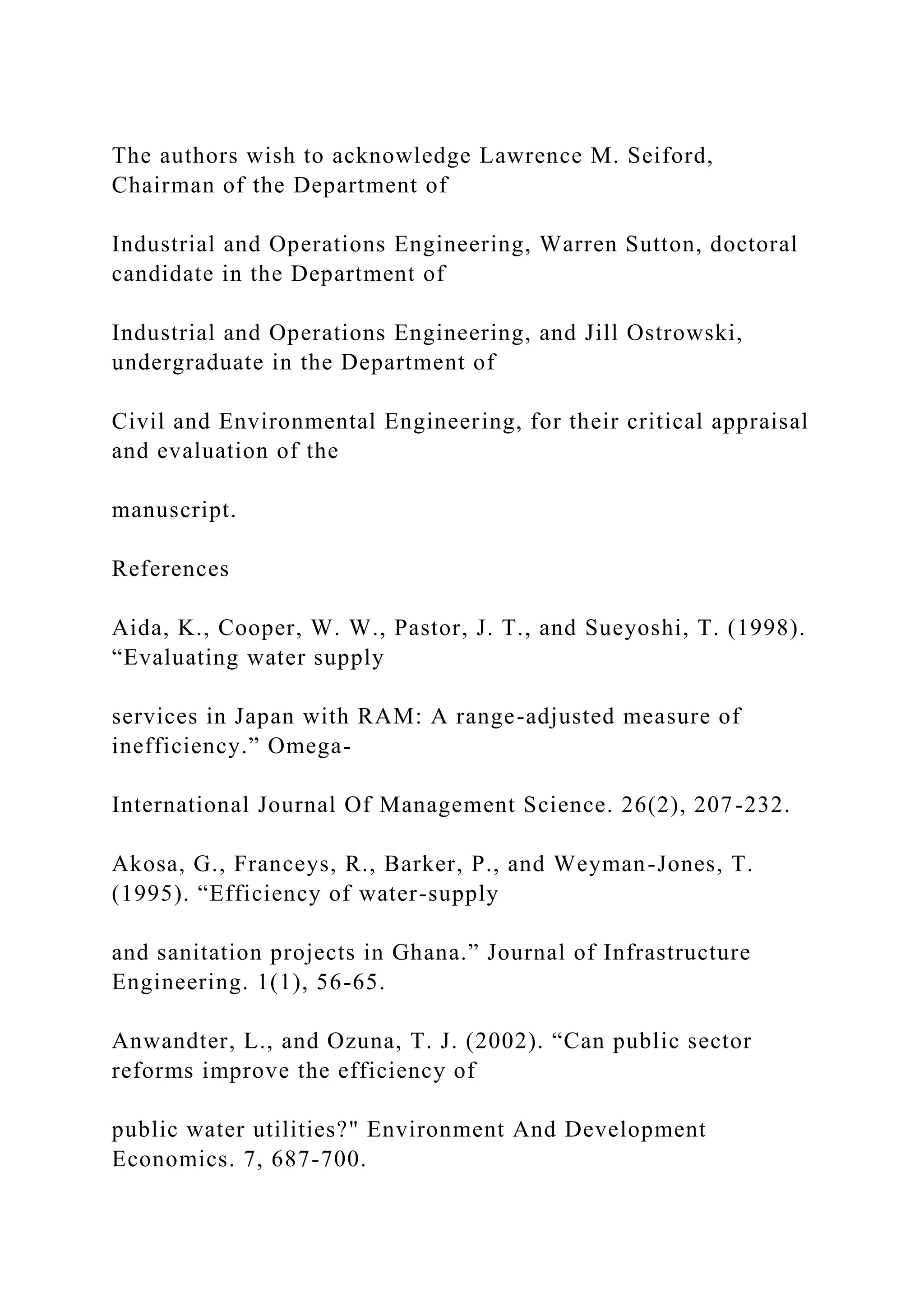Page 1 of 22 Water Utility Efficiency Assessment Using a .docx