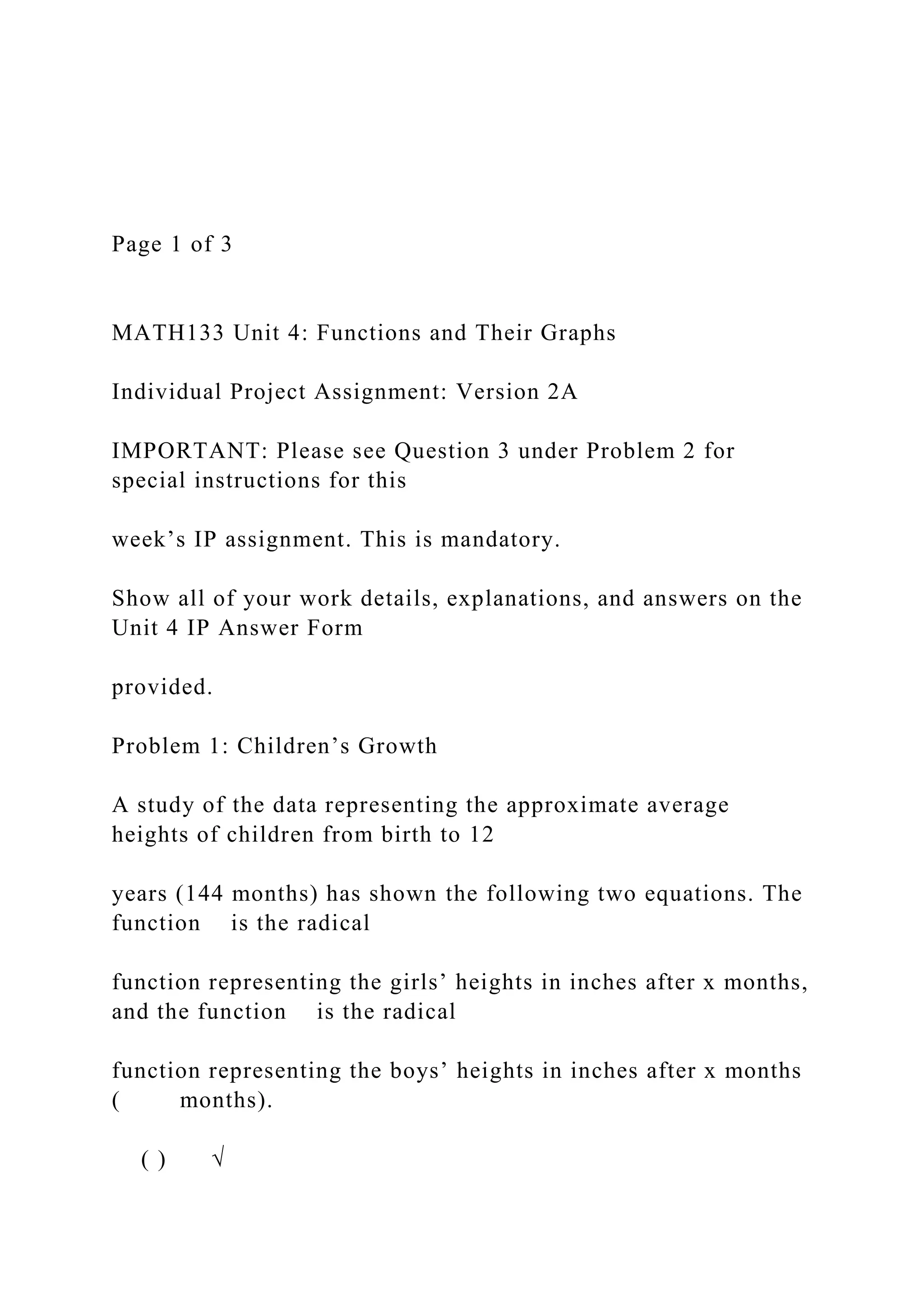 Page 1 of 3 MATH133 Unit 4 Functions and Their Graphs .docx | Science