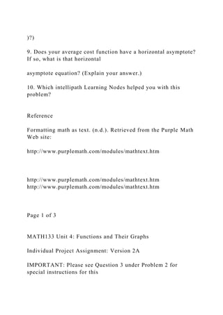 Page 1 of 3 MATH133 Unit 4 Functions and Their Graphs .docx | Science