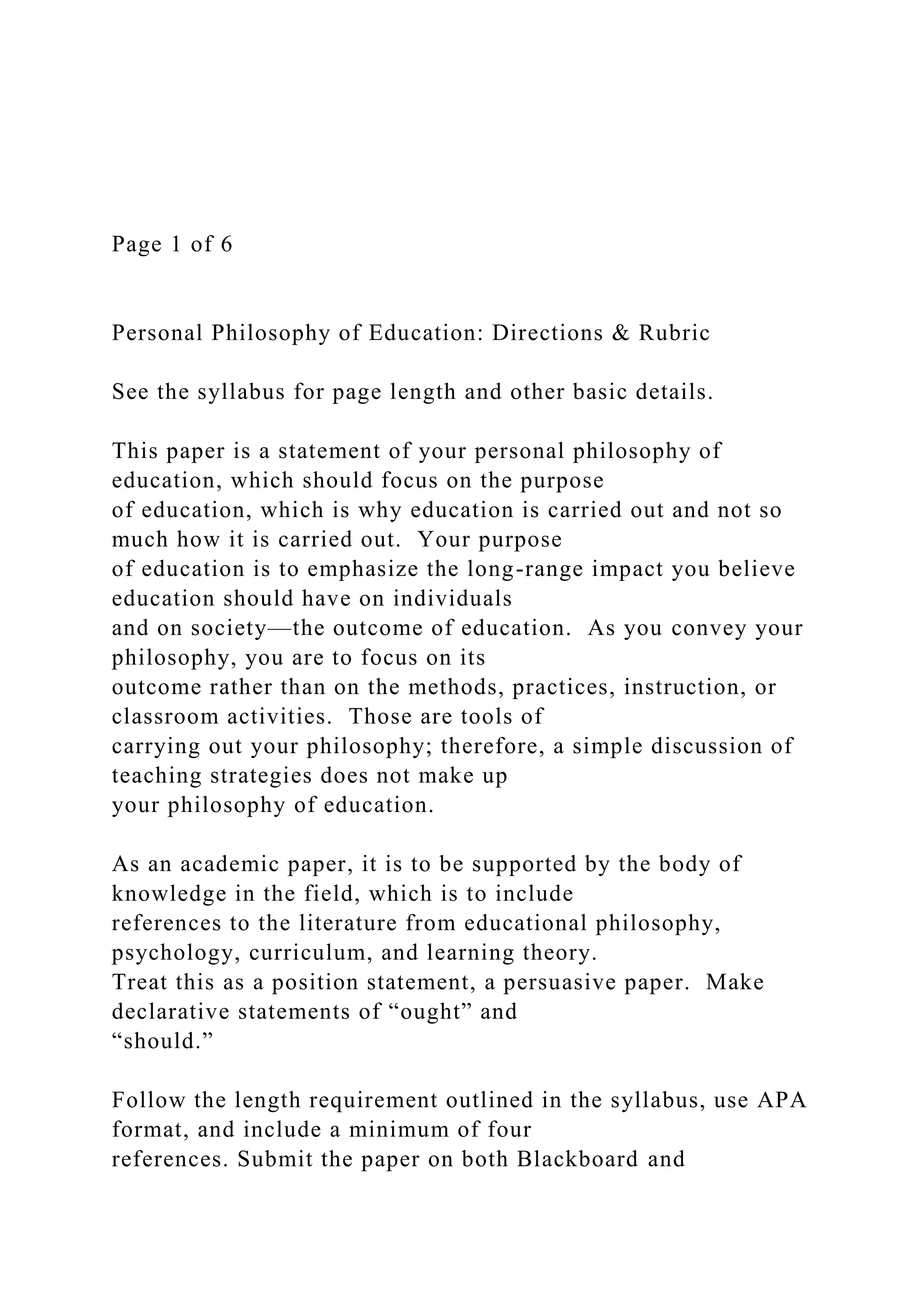 Page 1 of 6 Personal Philosophy of Education Direction.docx