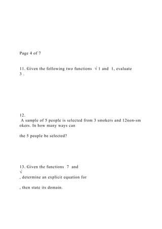 Page 1 of 7 Pre‐calculus 12 Final Assignment (22 mark.docx | Physics ...