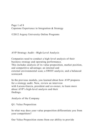 Page 1 of 8 Capstone Experience in Integration & Strategy .docx