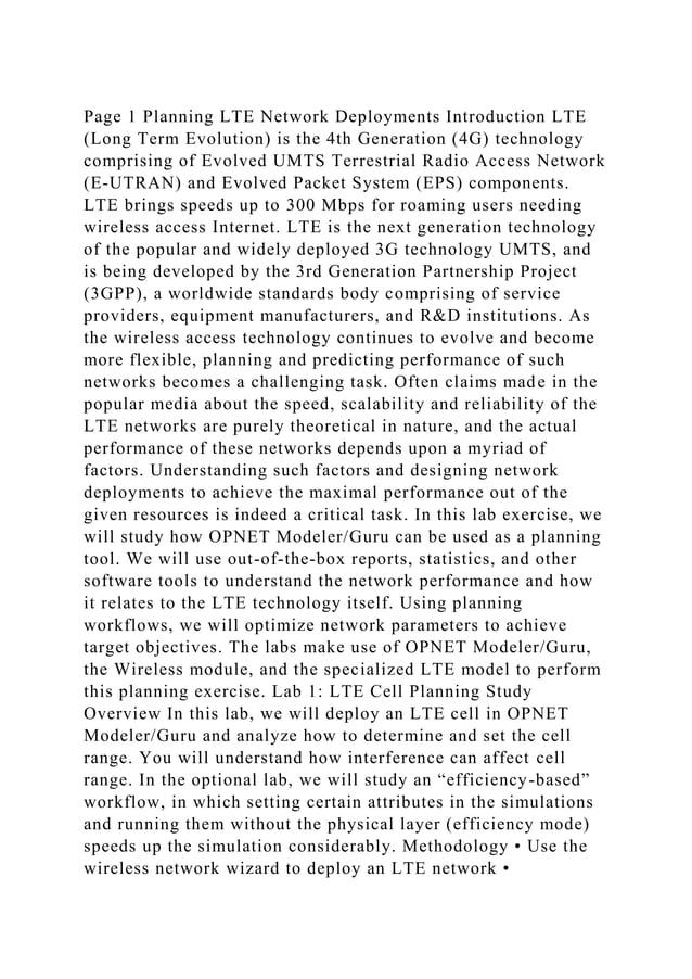 Page 1 Planning LTE Network Deployments Introduction LTE (Long Term .docx