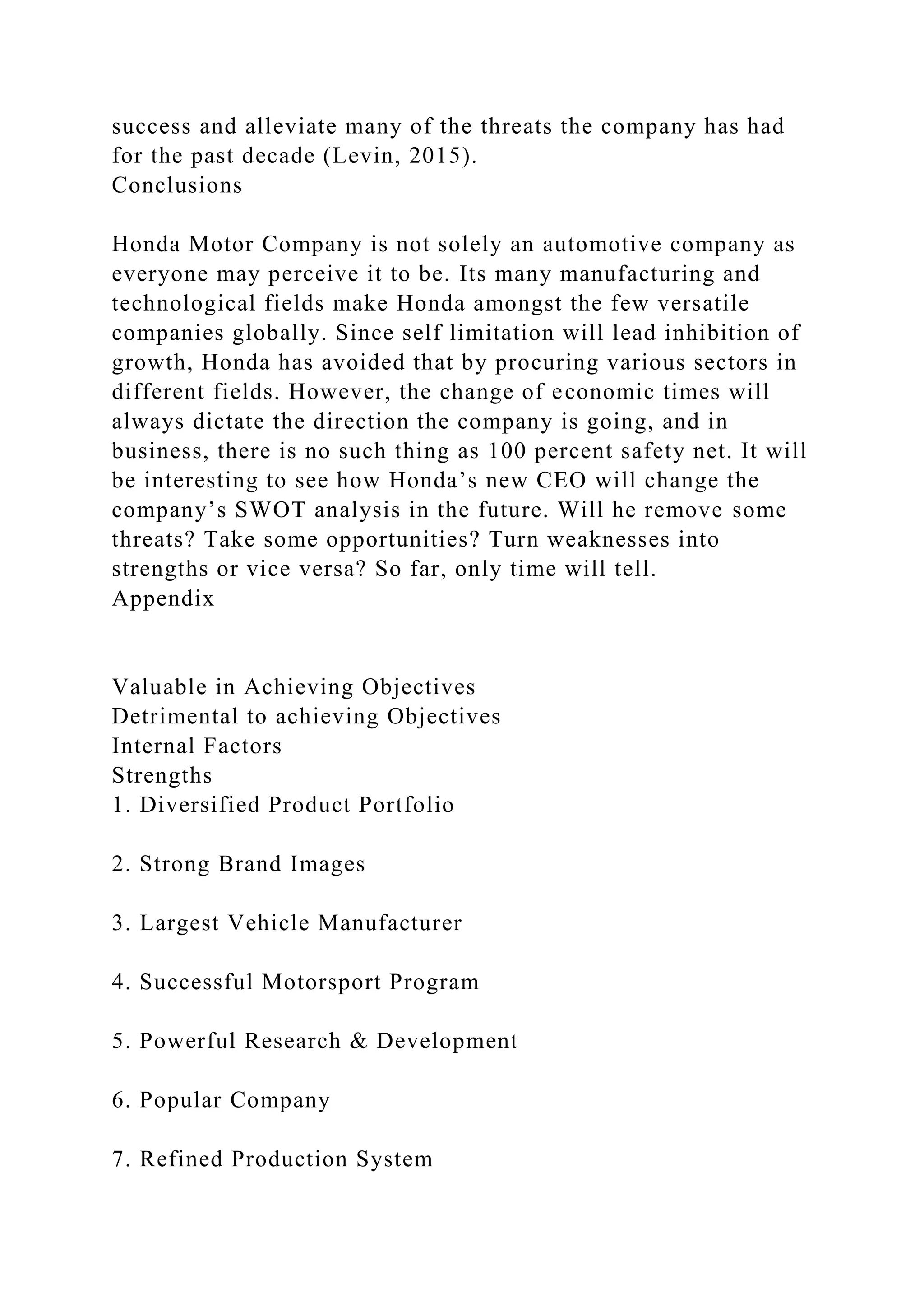 PAGE 2Running head SWOT Analysis Honda Motor CompanySW.docx