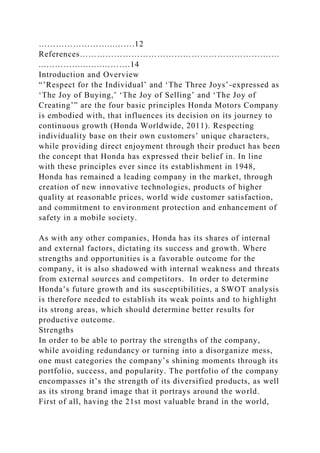 PAGE 2Running head SWOT Analysis Honda Motor CompanySW.docx