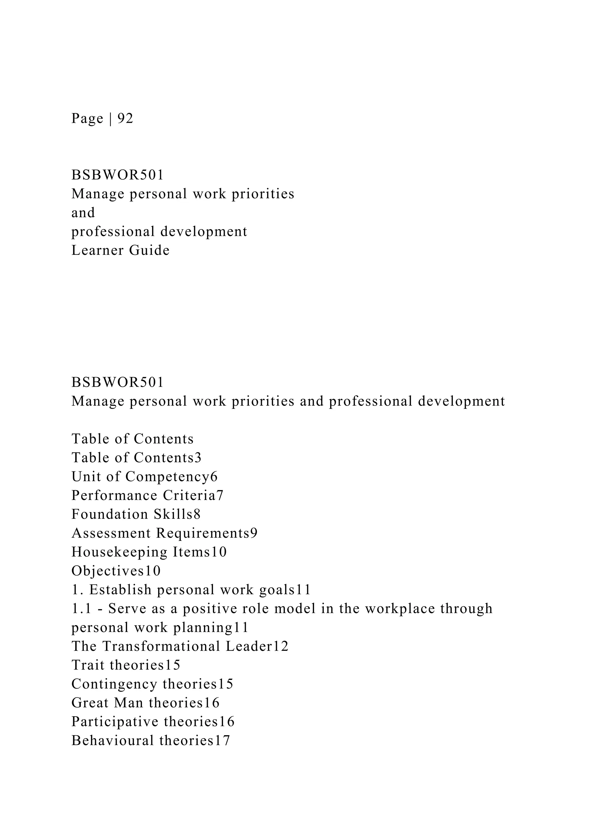 Page 92BSBWOR501Manage personal work priorities andp.docx