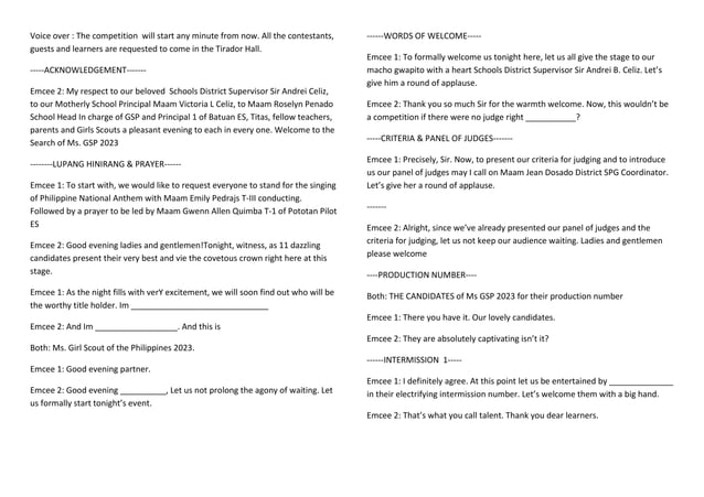 pageant script.docx | Resume Writing and Advice | Job Search