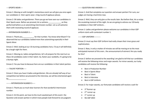 pageant script.docx | Resume Writing and Advice | Job Search