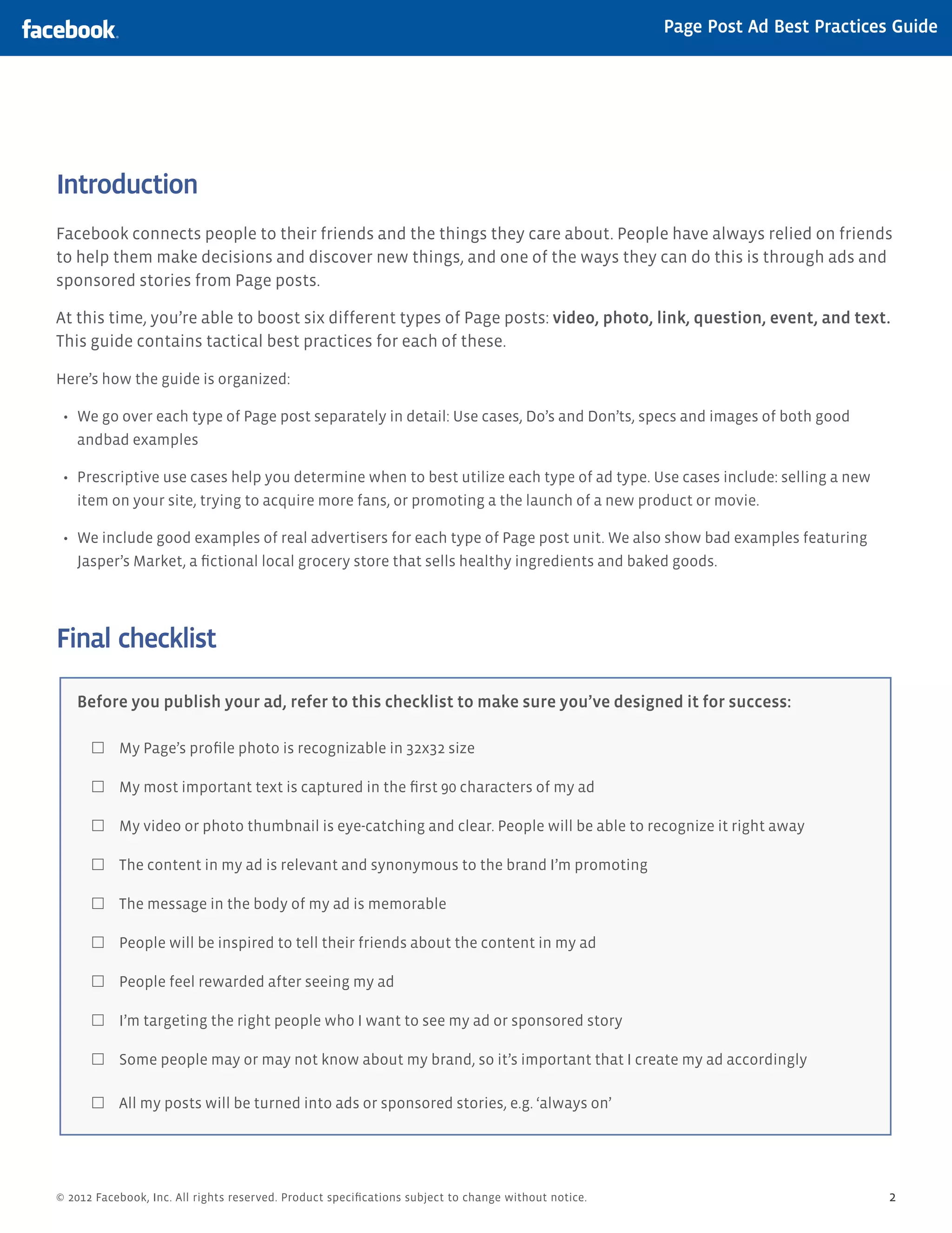 Facebook Page Post Ad Guidelines For Marketing Success | PDF
