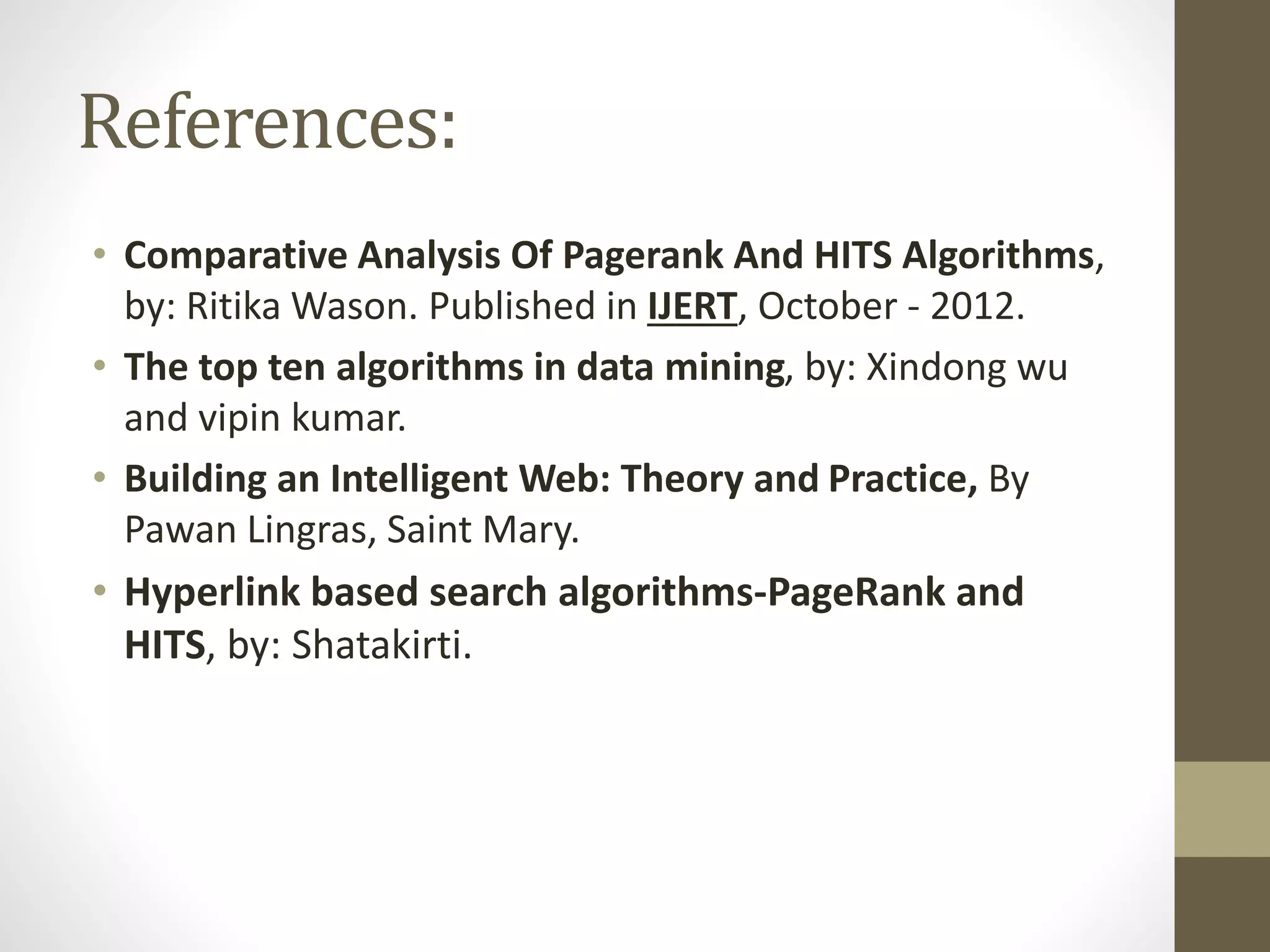 PageRank Algorithm In data mining | PPTX | Search | Internet