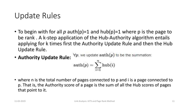 Link analysis : Comparative study of HITS and Page Rank Algorithm | PPT