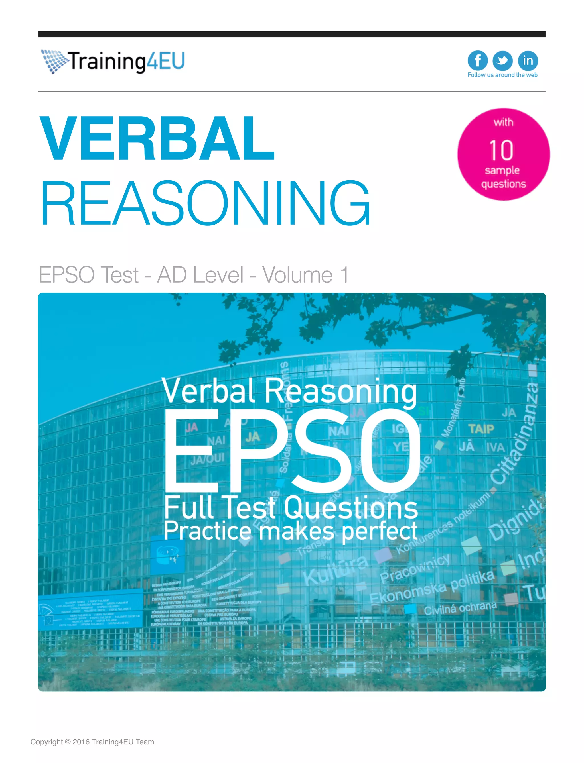 01 Verbal Reasoning Sample Tests - EU EPSO - AD Level - Vol 1 | PDF