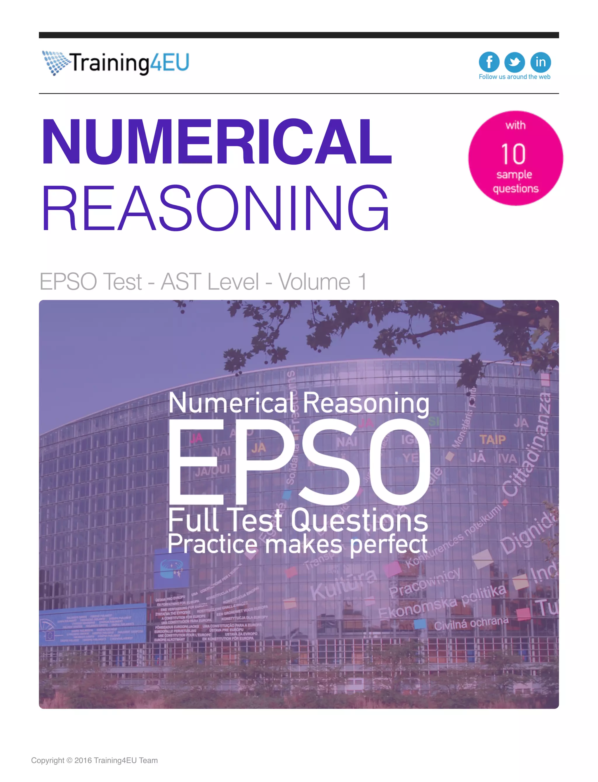 02 Numerical Reasoning Sample Tests - EU EPSO - AST Level - Vol 1 | PDF