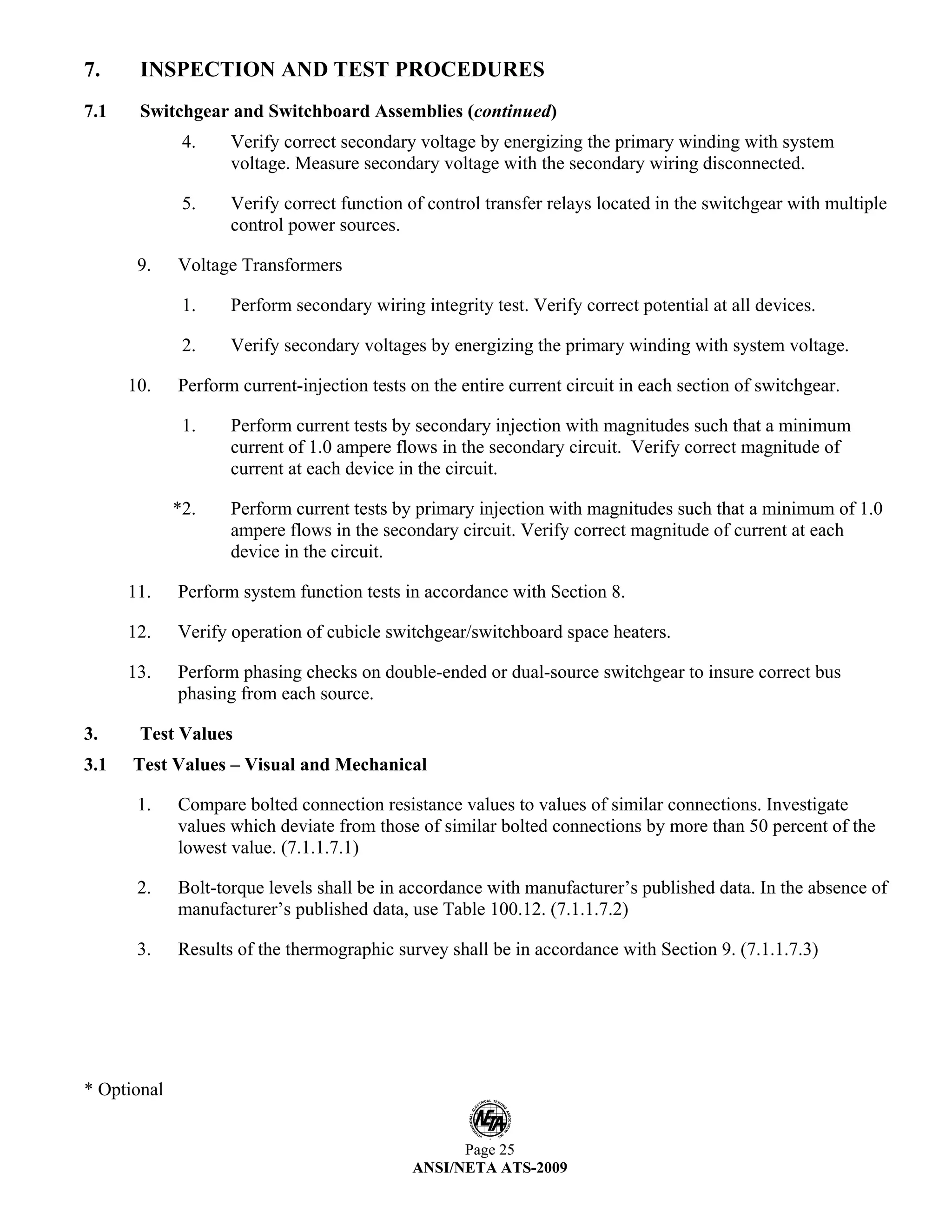 INSPECTION AND TEST PROCEDURES FOR SWITCHGEAR AND SWITCHBOARD | PDF