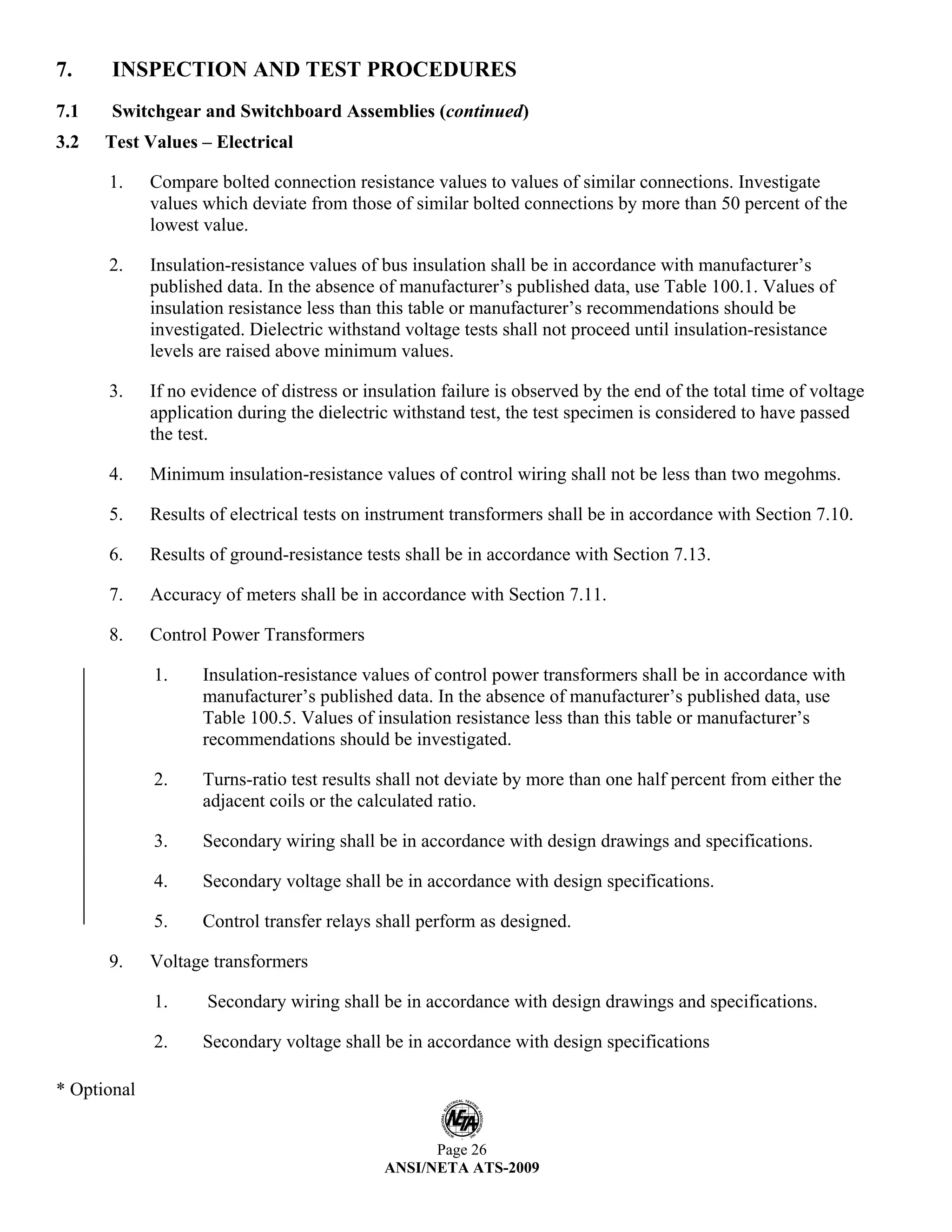 INSPECTION AND TEST PROCEDURES FOR SWITCHGEAR AND SWITCHBOARD | PDF