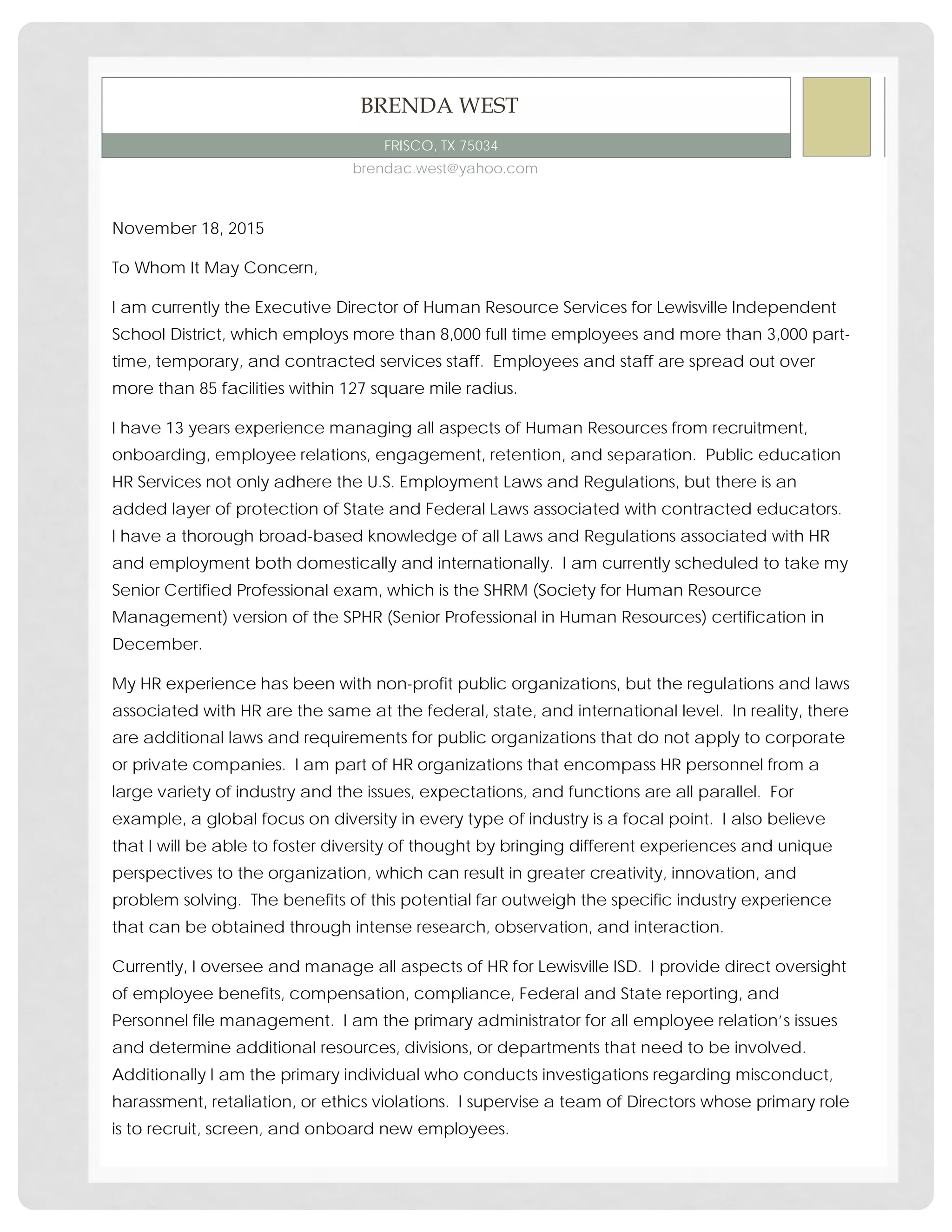 Brenda C West Resume and Cover Letter | PDF