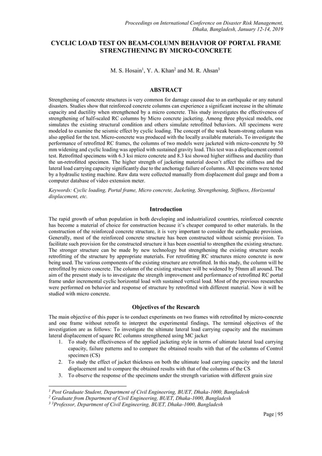 Cyclic Load Test on Beam-Column Behavior of Portal Frame Strengthening ...