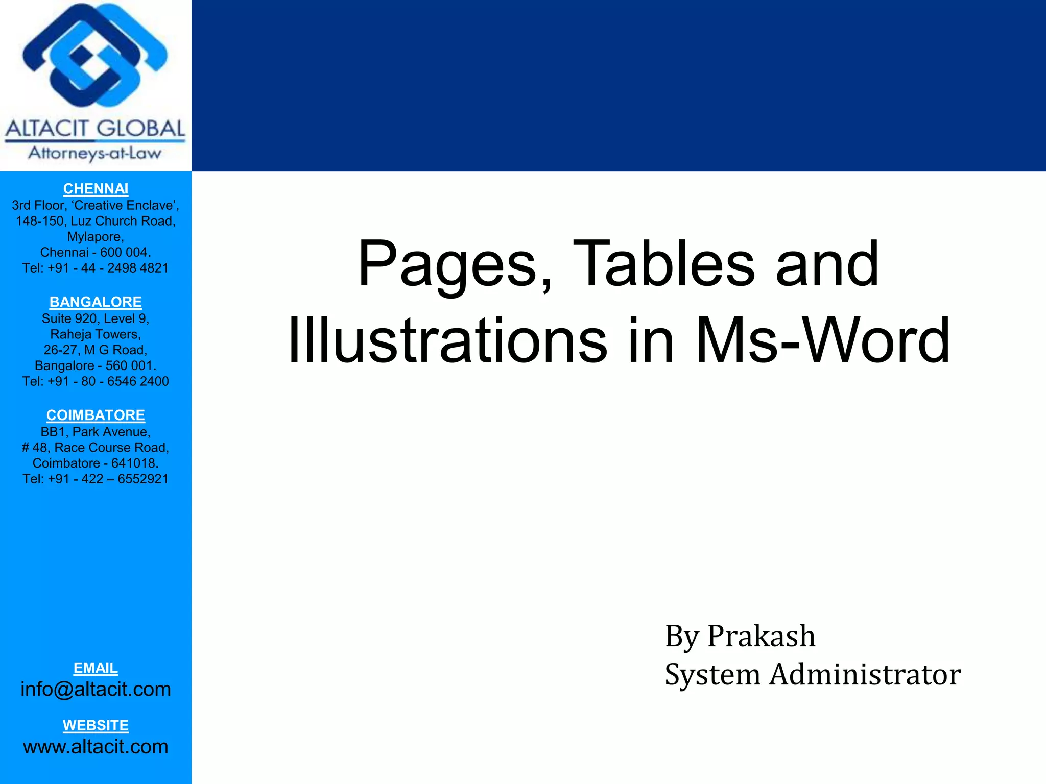 Pages, tables and illustrations | PPTX