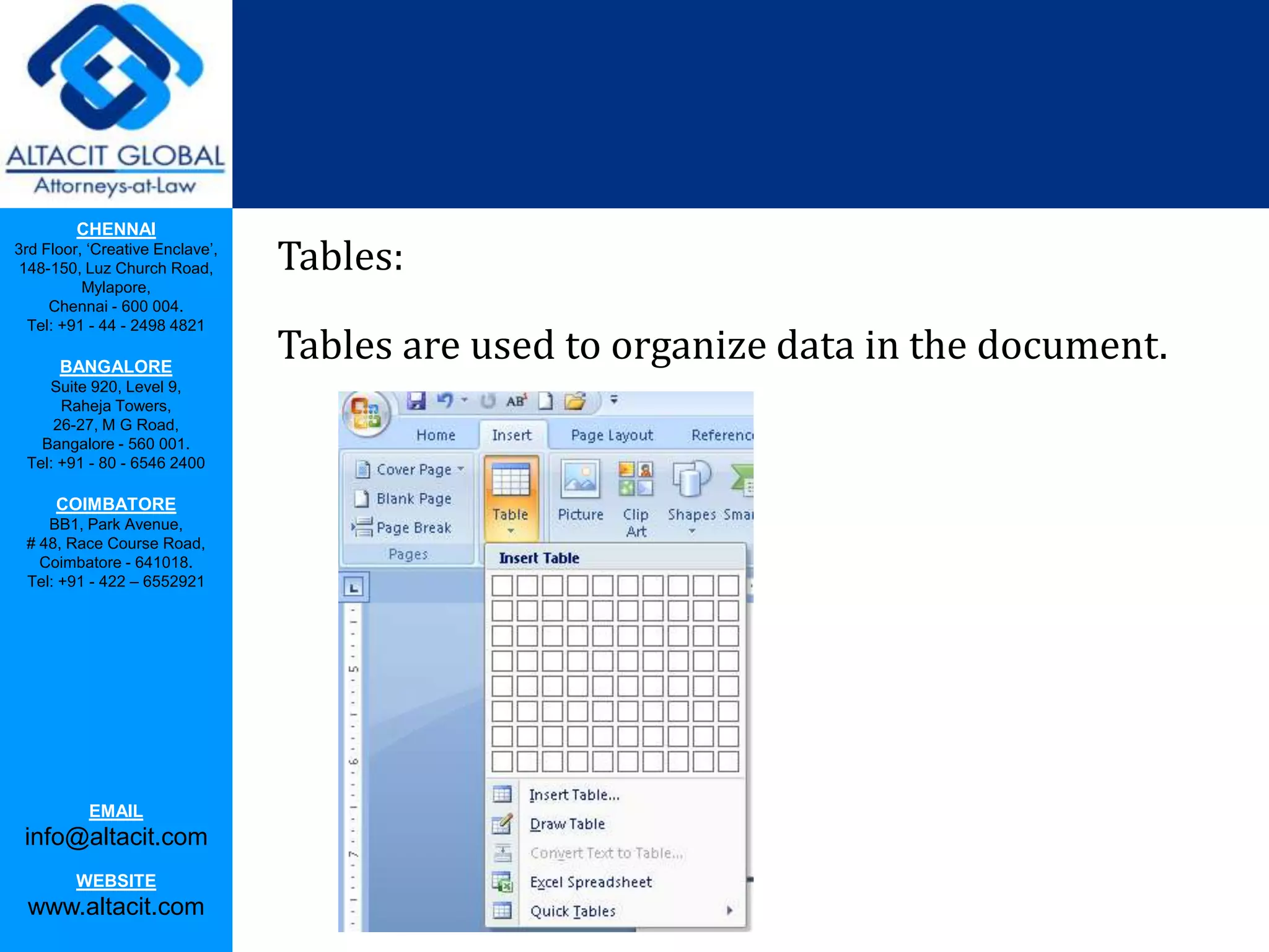 Pages, tables and illustrations | PPTX