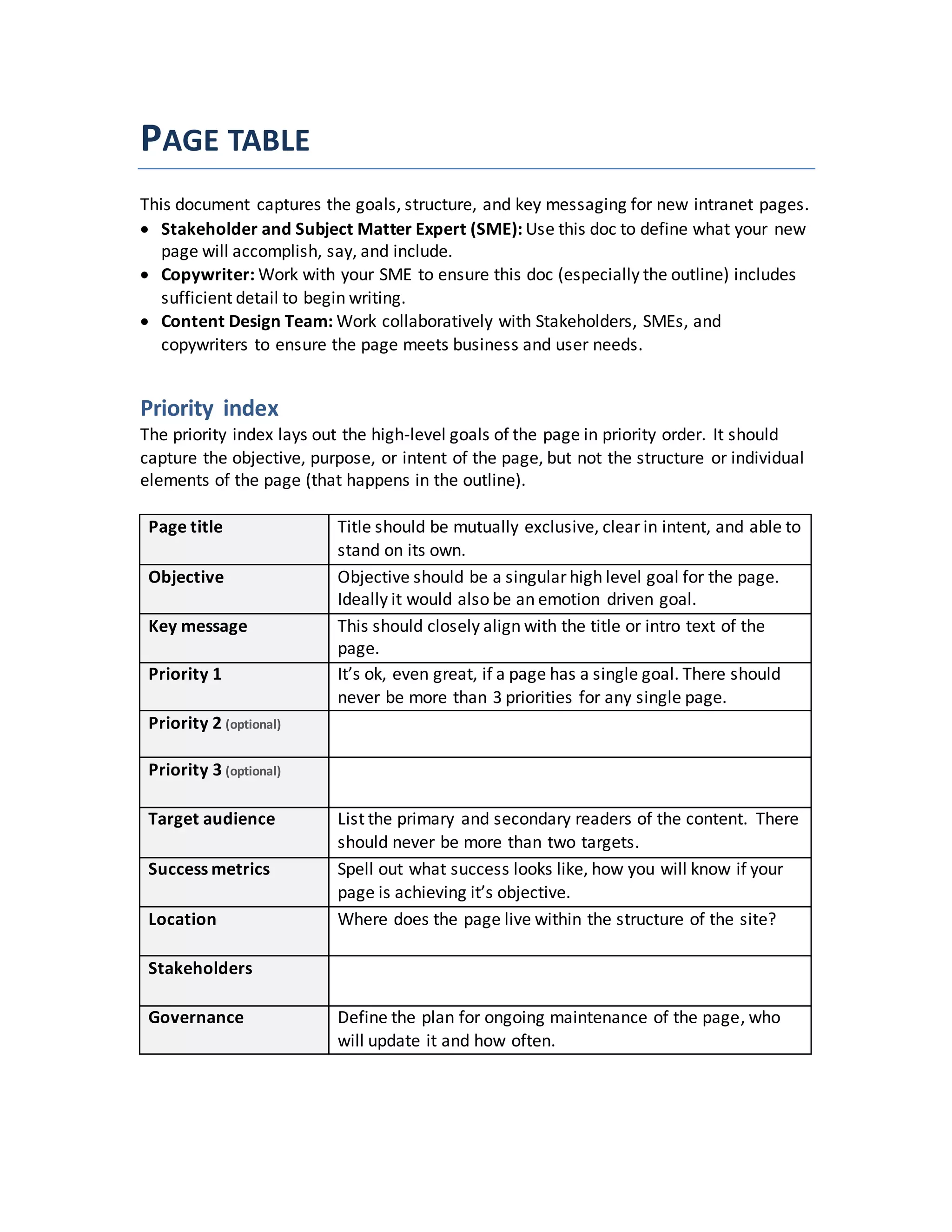 Page table template | PDF