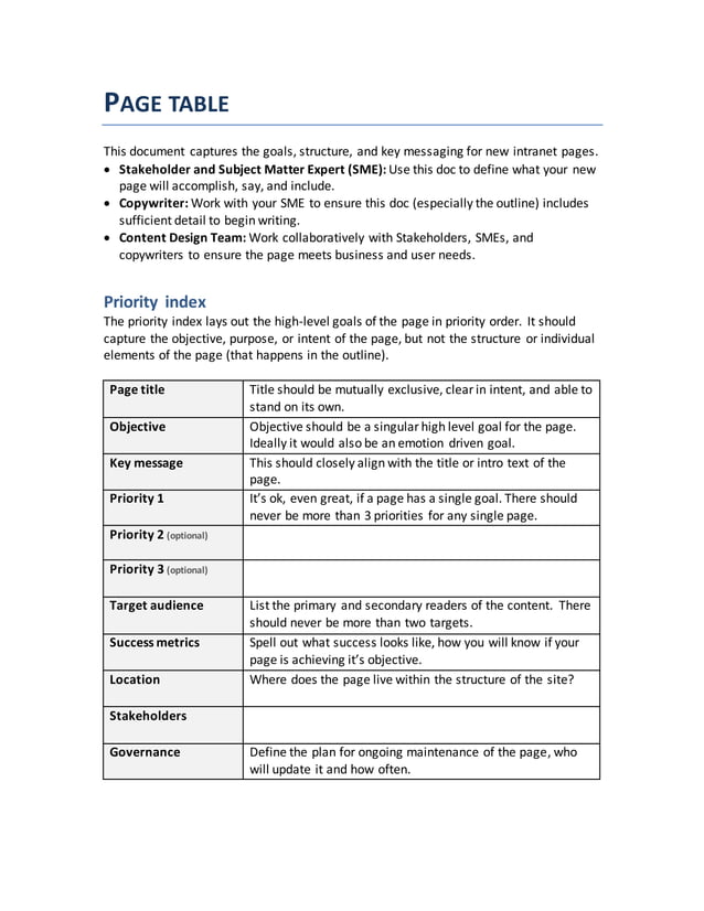 Page table template | PDF