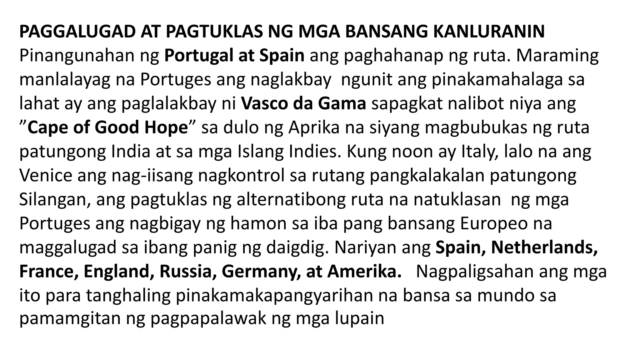 Paggalugad at Pagtuklas ng mga Bansang Kanluranin Unang Yugto ng ...