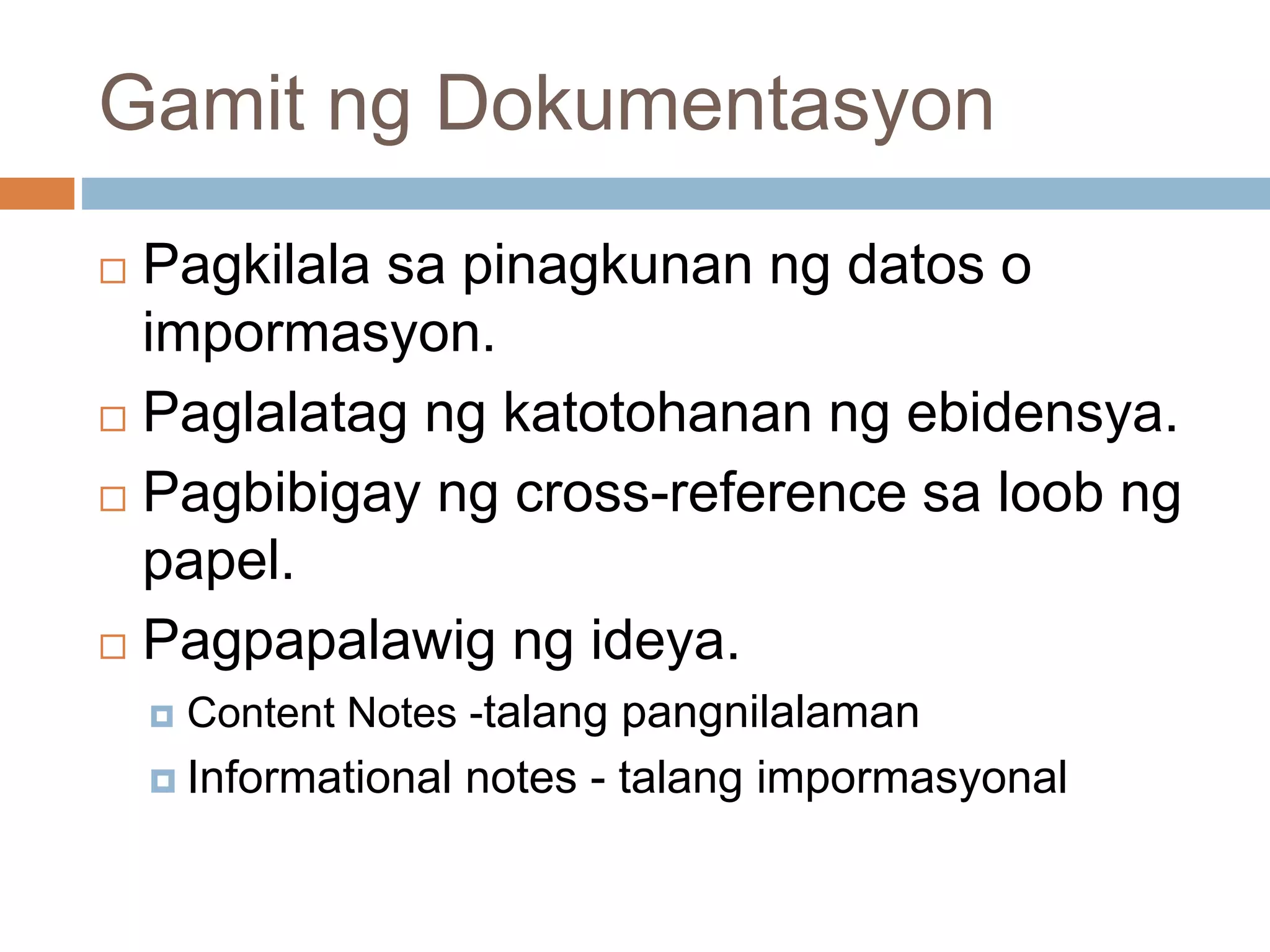 Paggamit ng iba t ibang sistema ng dokumentasyon | PPTX