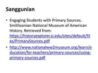 Paggamit ng mga primaryang sanggunian | PPTX