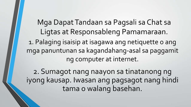 PAGSALI SA DISCUSSION FORUM AT CHAT SA LIGTAS AT RESPONSABLENG ...