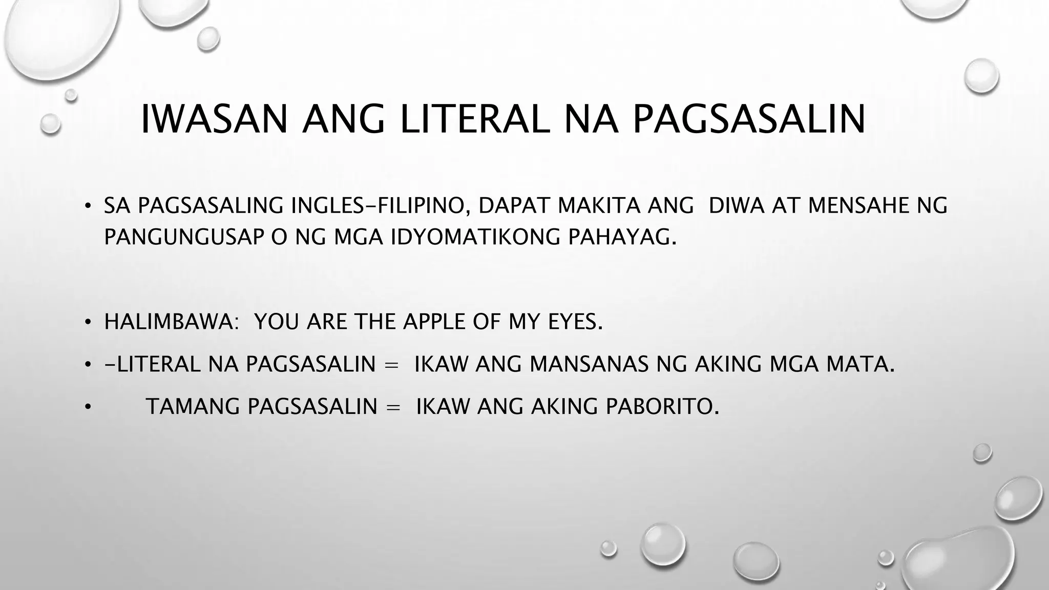 Paghahambing ng Pagsasaling Ingles-Filipino alinsunod sa simulain at ...
