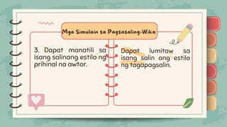 mga simulain sa pagsasaling wika report. | PPTX