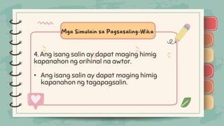 mga simulain sa pagsasaling wika report. | PPTX