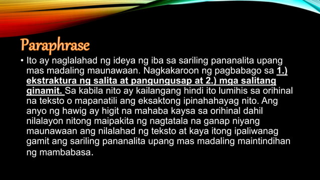 Pagsulat ng-paraphrase-abstrak-at-rebyu | PPTX