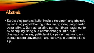 Pagsulat ng-paraphrase-abstrak-at-rebyu | PPTX