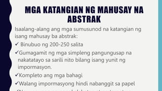 Pagsulat ng Abstrak at Bionote (Filipino sa Piling Larangan) | PPTX