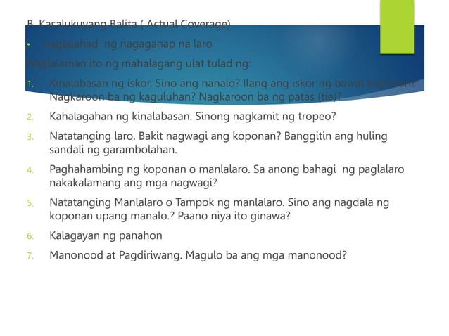 Pagsulat ng balitang Isports para sa mga batang manunulat.ppt Pagsulat ng balitang Isports para sa mga batang manunulat.ppt