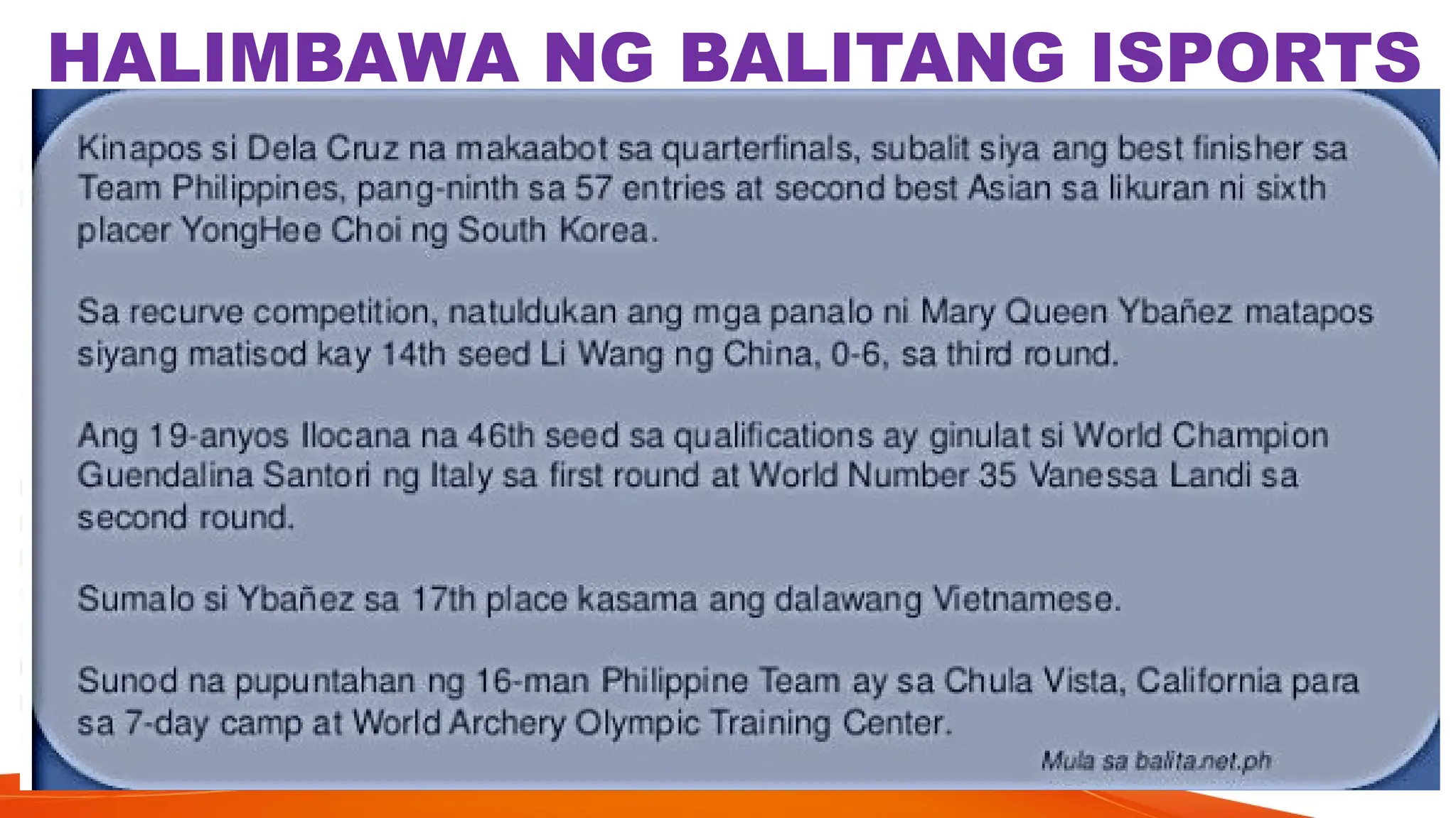 PAGSULAT NG BALITANG ISPORTS O PAMPAPALAKASAN | PPTX