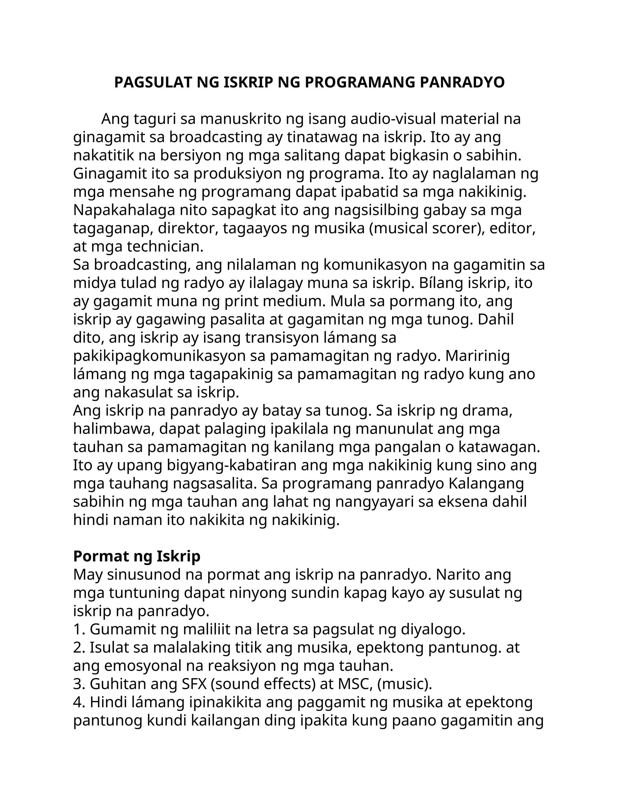 PAGSULAT NG ISKRIP NG PROGRAMANG PANRADYO.docx