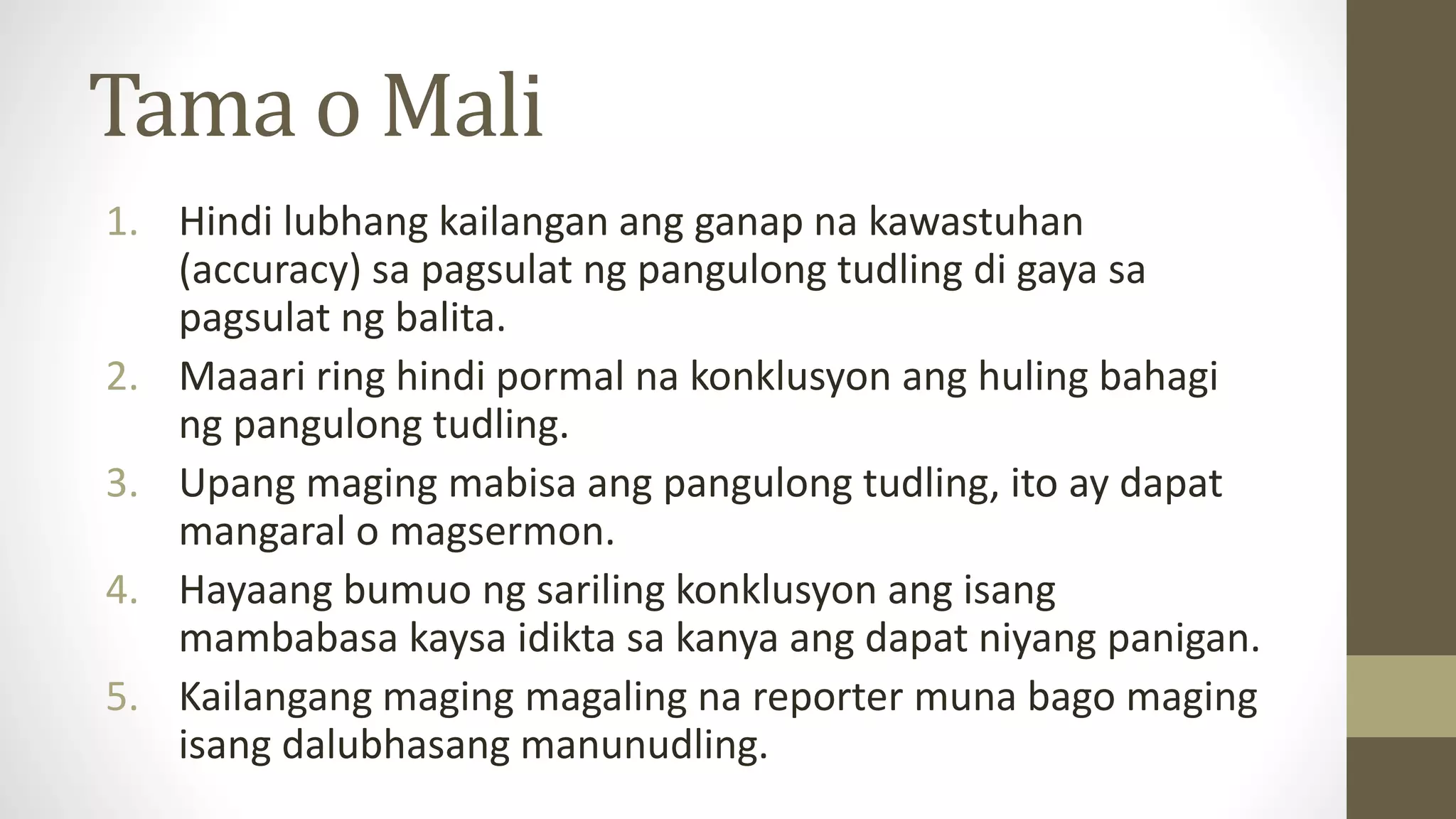 Pagsulat ng Pangulong Tudling o Editoryal | PPTX