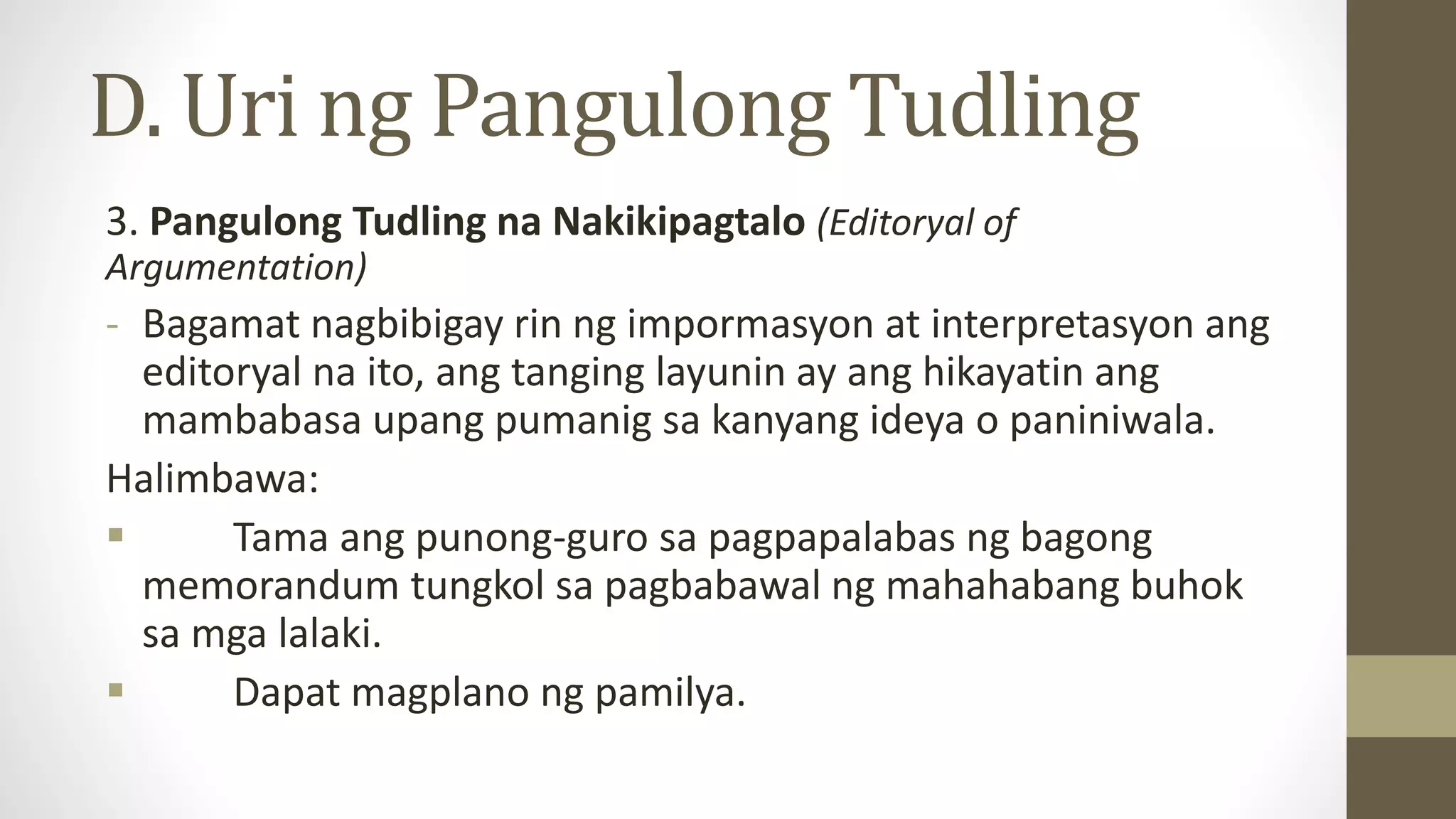 Pagsulat ng Pangulong Tudling o Editoryal | PPTX