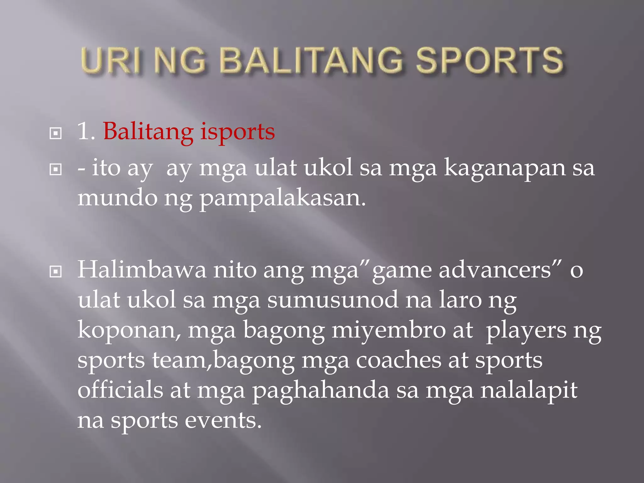 Pagsulat ng sports at paggamit ng mga larawan mam agon | PPTX