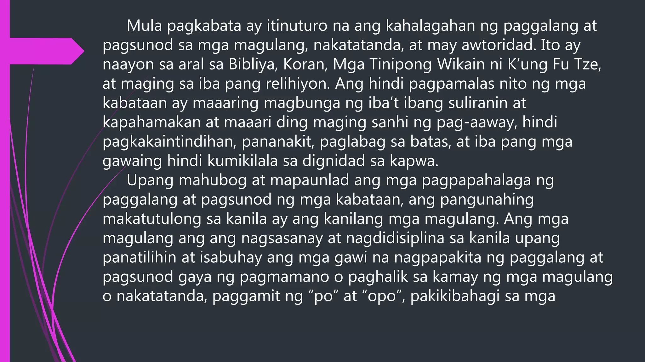 Pagsunod At Paggalang Sa Mga Magulang Nakatatanda Ppt