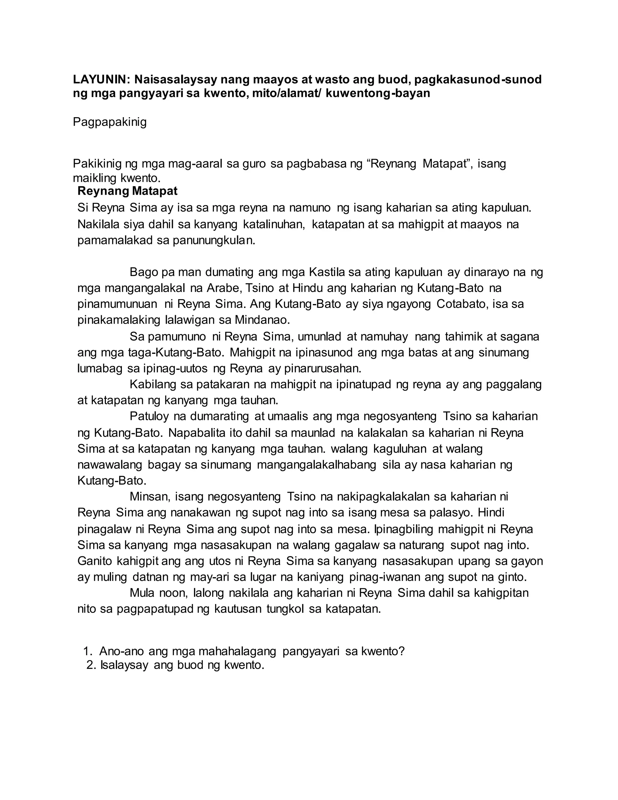 Pagsunud sunod ng mga Pangyayari | DOCX