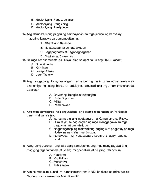 Ideolohiya Pagsusulit AP7 | DOCX