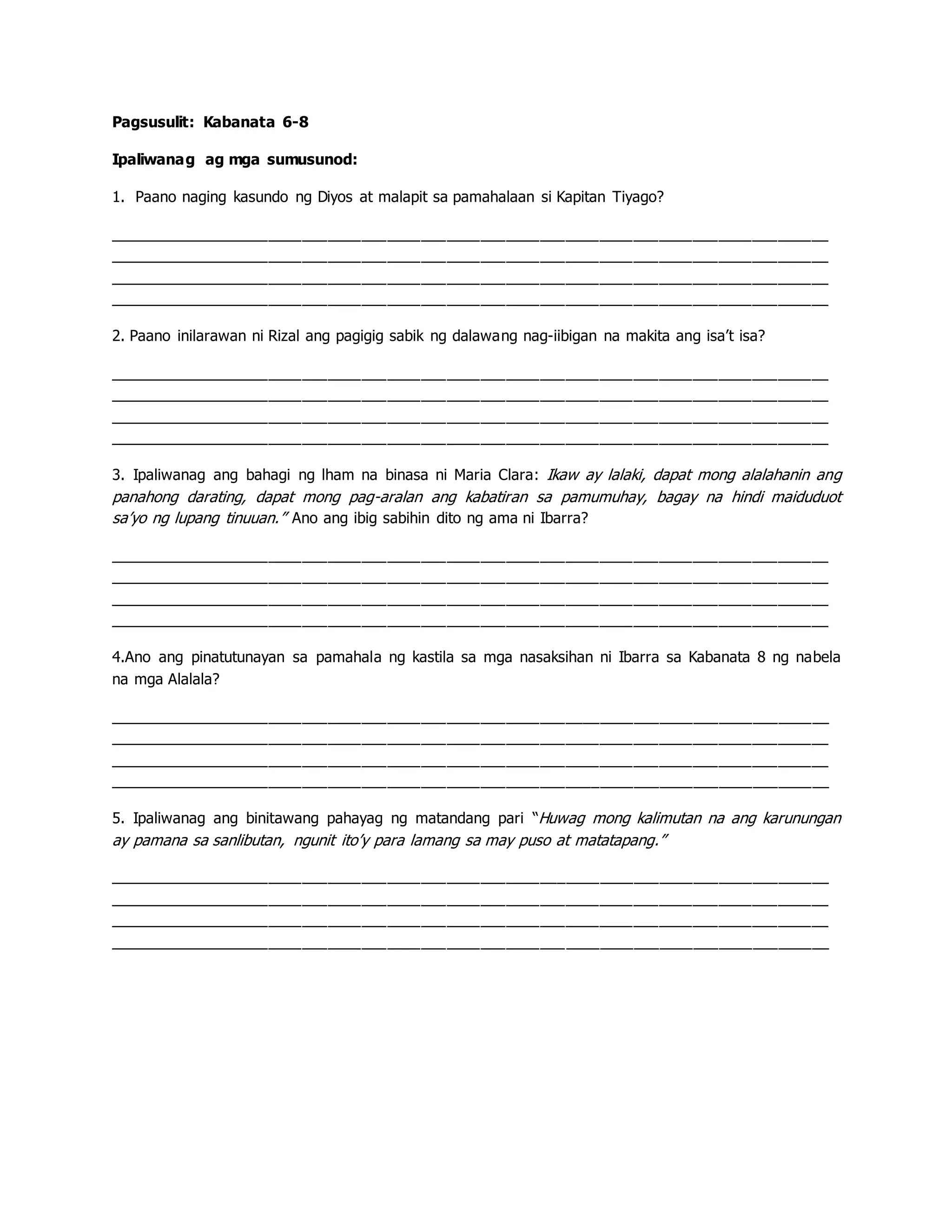 Pagsusulit: Kabanata 1- 11 ng Noli Me Tangere | DOCX