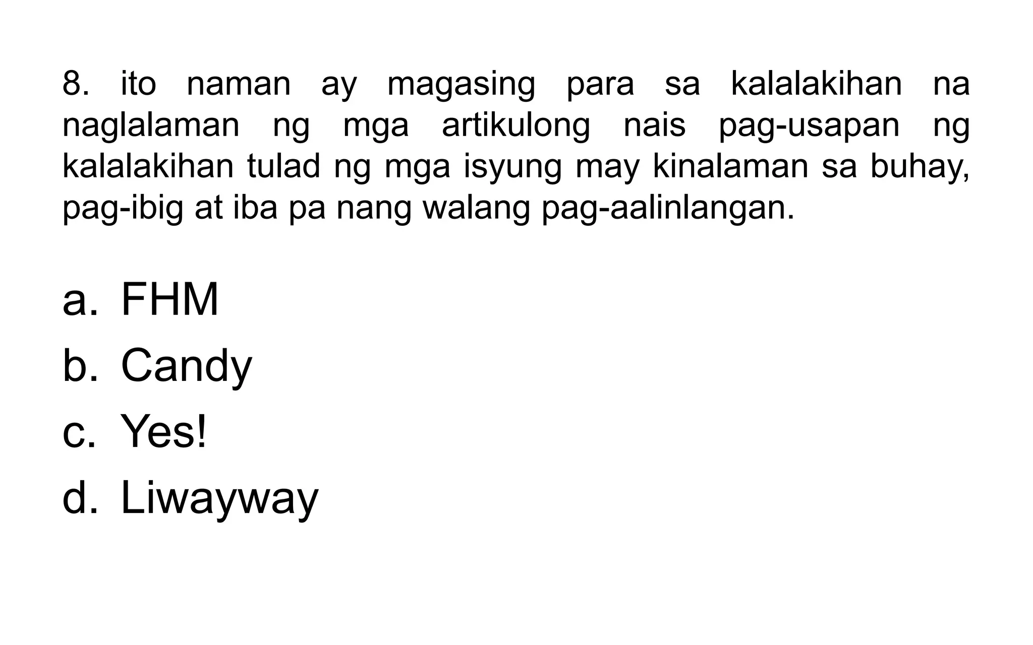 Pagsusulit sa Filipino 8 (Mga Popular na Babasahin).pptx