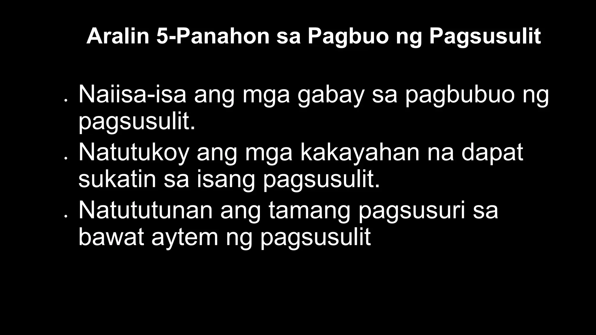 Mga talaan ng mga paksa para sa pagsusulit wika | PPT