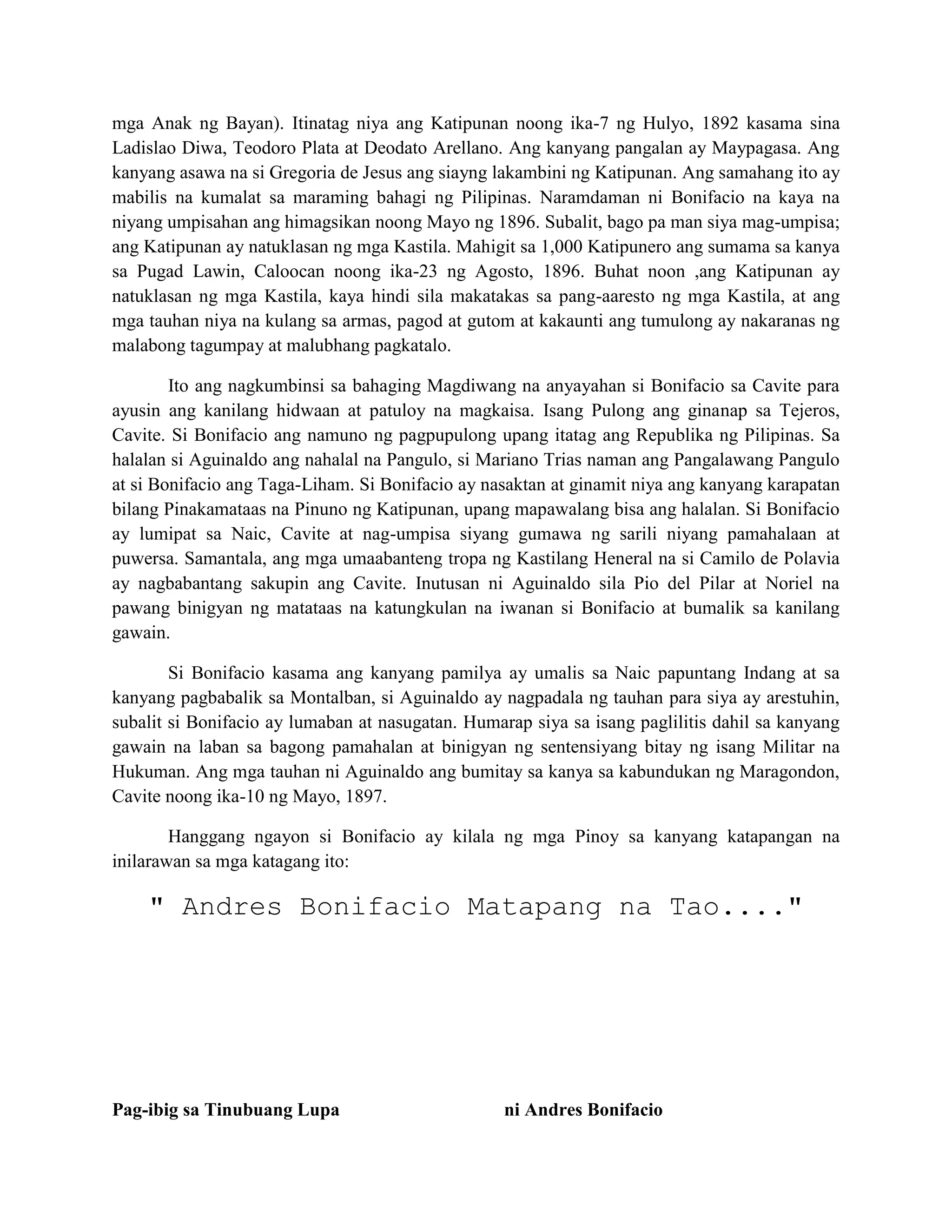 Pagsusuri sa Pag-Ibig sa Tinubuang Lupa | DOCX