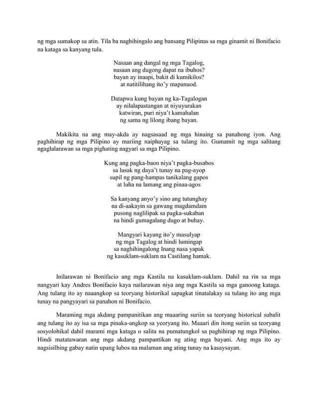 Pagsusuri sa Pag-Ibig sa Tinubuang Lupa | DOCX