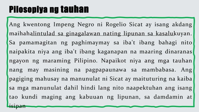 Pagsusuri ng Maikling Kuwento Impeng Negro Talabong Danica V. | PPTX